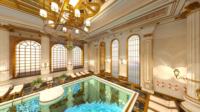 3D Rendering of the Indoor Swimming Pool Stock Illustration ...