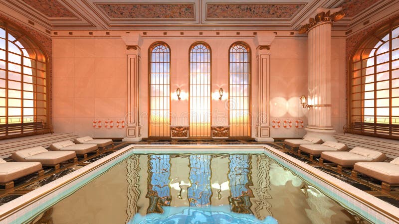 3D Rendering of the Indoor Swimming Pool Stock Illustration ...