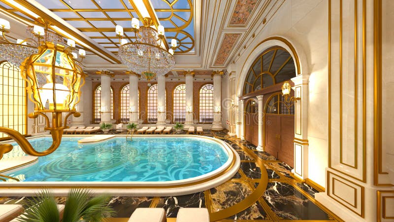 3D Rendering of the Indoor Swimming Pool Stock Illustration ...