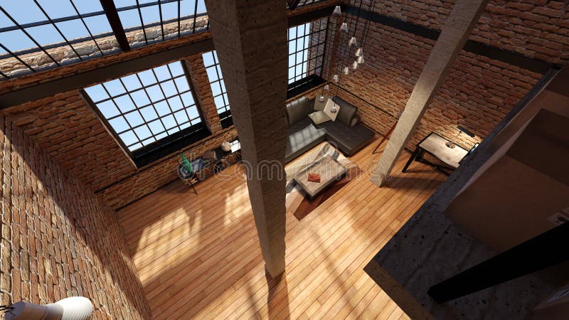 3D Rendering Industrial Loft Stock Illustration - Illustration of ...