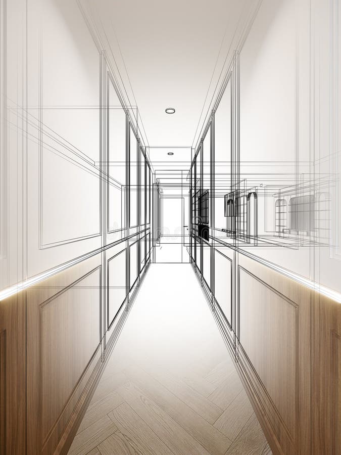3d Rendering of Interior Corridor Stock Illustration - Illustration of ...