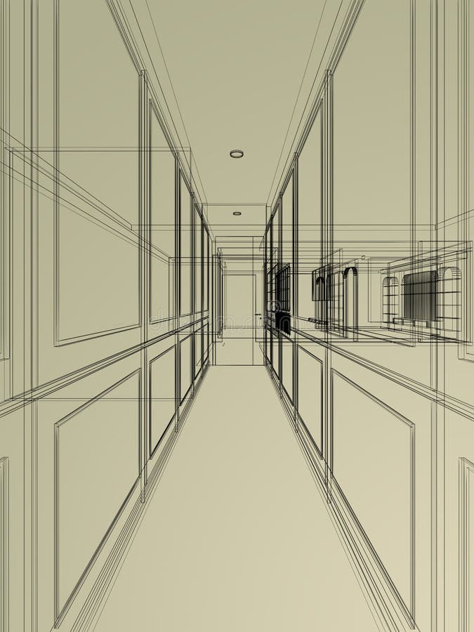 3d Rendering of Interior Corridor Stock Illustration - Illustration of ...