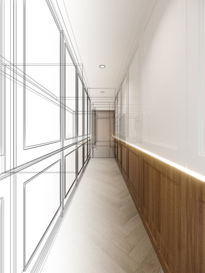 3d Rendering of Interior Corridor Stock Illustration - Illustration of ...