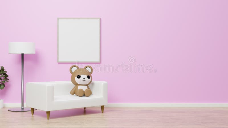 3d Rendering Interior Cute Style with Doll, Photo Frame Stock Image ...