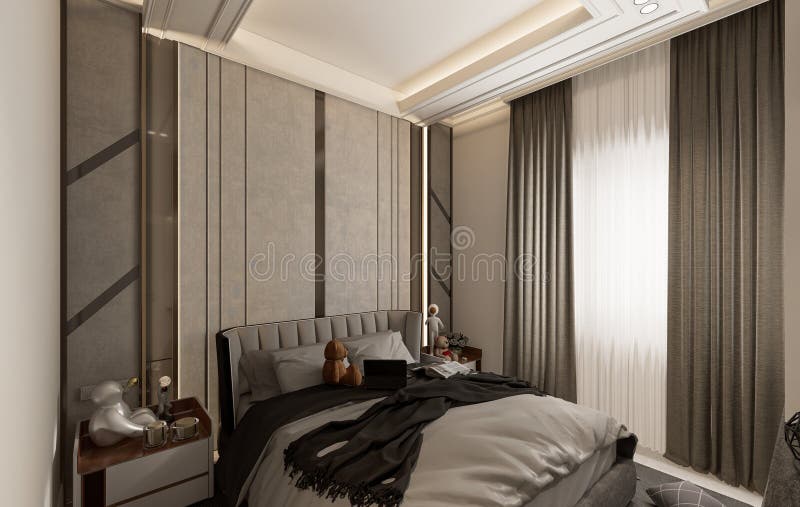 3d Rendering Interior Design of Luxury Hotel Room Stock Illustration ...