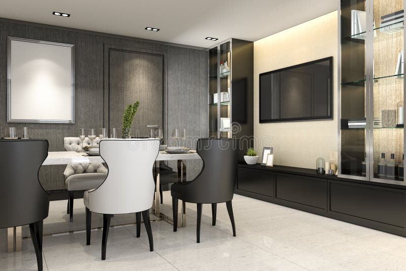3d Rendering Dining Set in Modern Luxury Dining Room Near Door Stock ...