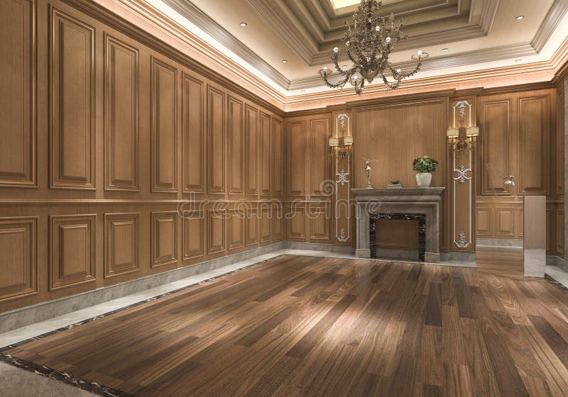 3d Rendering Empty Wood Classic Lobby Room with Nice Wall Panel Stock ...