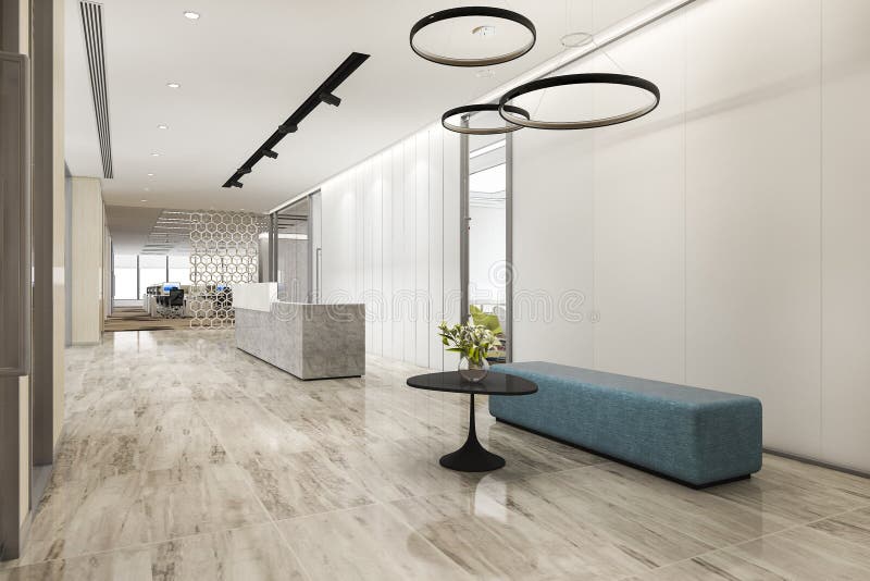 3d Rendering Luxury Hotel Reception Hall and Office with Modern Minimal ...