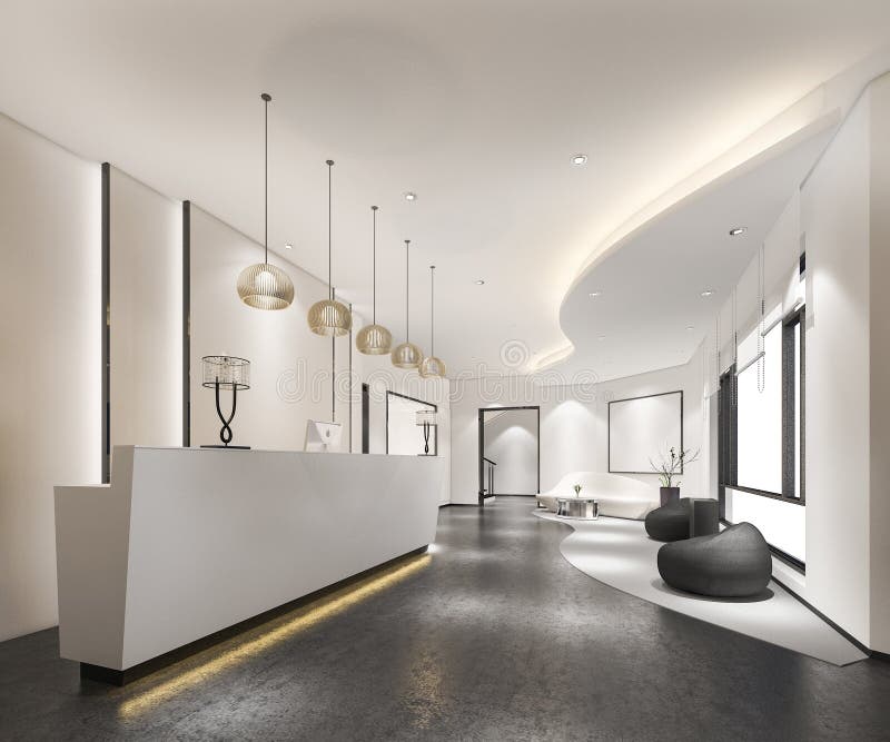3d Rendering Modern Luxury Hotel and Office Reception and Lounge Stock ...