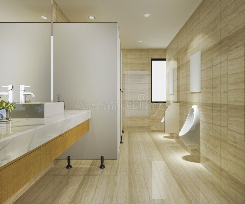 3d Rendering Wood and Modern Tile Public Toilet Stock Illustration ...