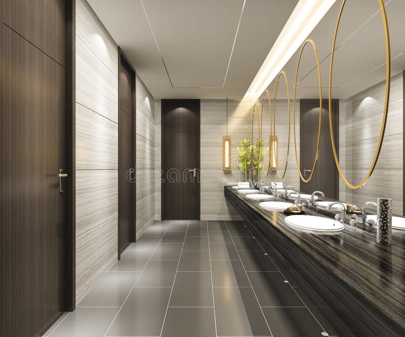 3d Rendering Wood and Modern Tile Public Toilet Stock Illustration ...