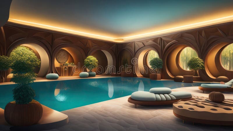 3d Rendering of the Interior of a Hotel with a Swimming Pool Stock ...