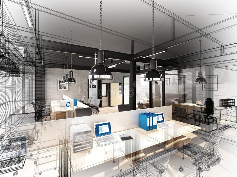 3d Rendering of Interior Office Stock Illustration - Illustration of ...