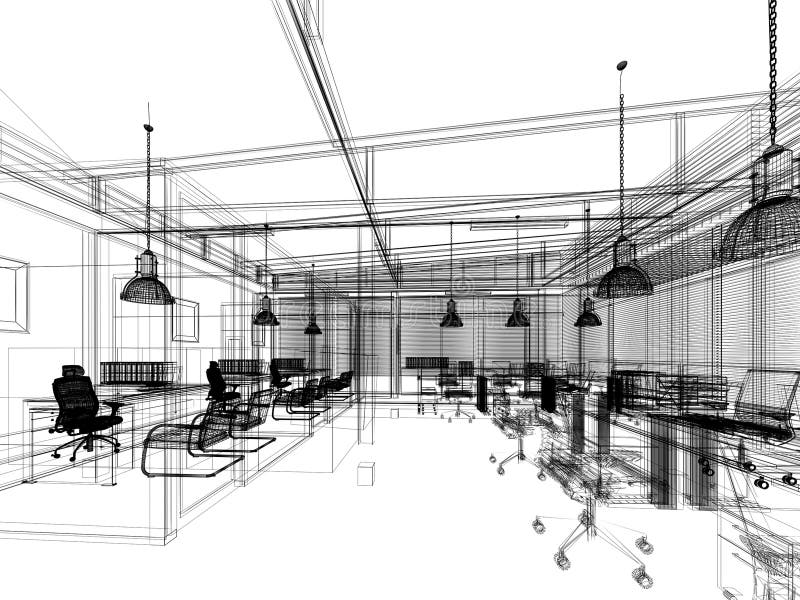 3d Rendering of Interior Office Stock Illustration - Illustration of ...