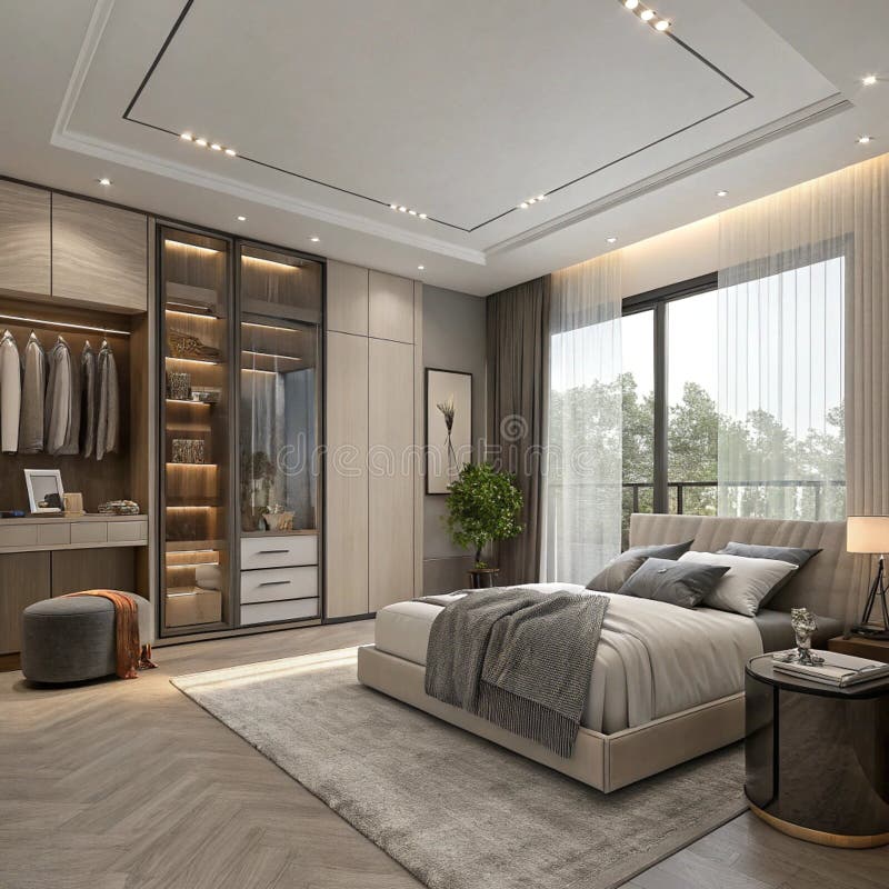 3D Rendering, Interior Scene and Mockup, Bedroom Interior Modern Style Stock Photo - Image of ...