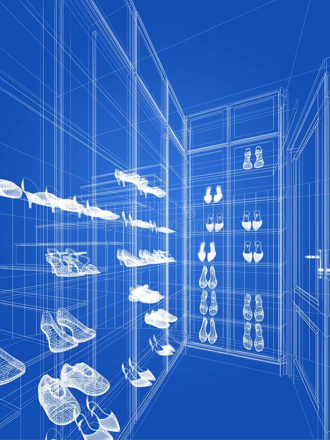 3d rendering of shoe room stock illustration. Illustration of desk ...