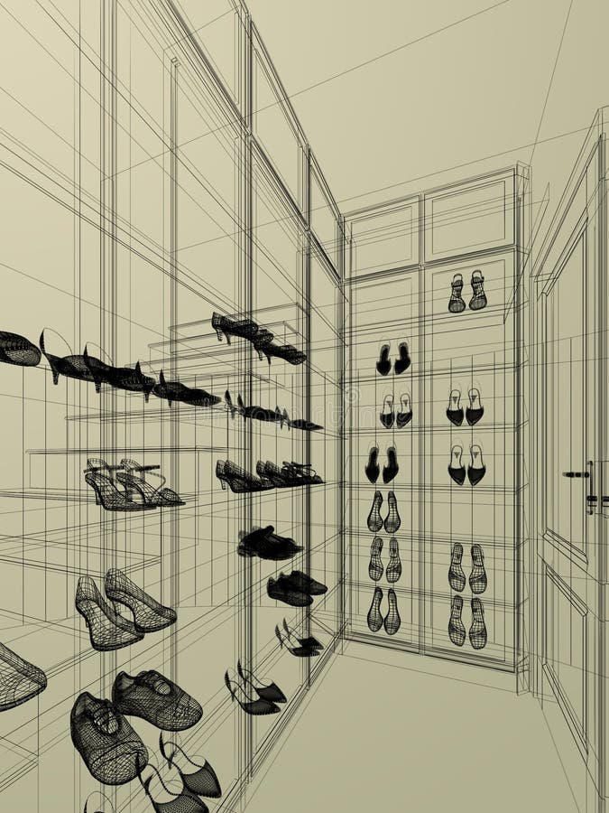 3d rendering of shoe room stock illustration. Illustration of architect ...