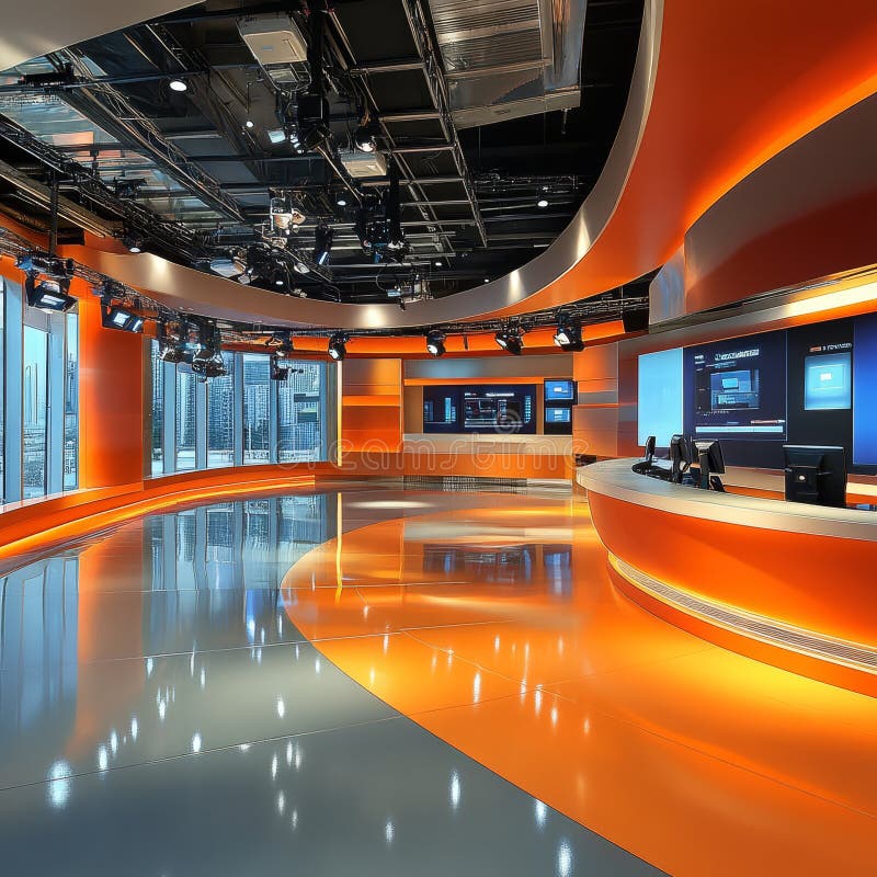 3D Rendering of the Interior of a TV Studio with a Lot of Screens Stock ...