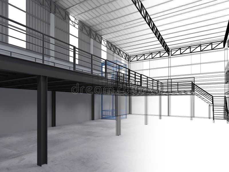 3d Rendering of Interior Warehouse Stock Illustration - Illustration of ...