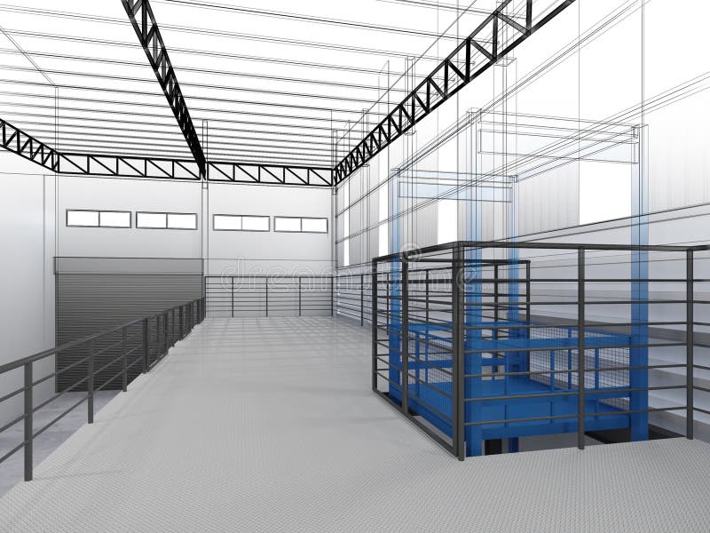 3d Rendering of Interior Warehouse , Mezzanine Stock Illustration ...