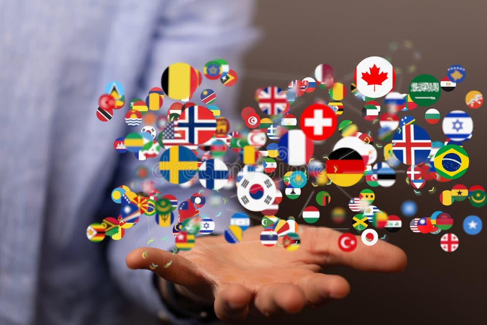 3d Rendering of International Flags Connected in a Scheme Over a Human ...