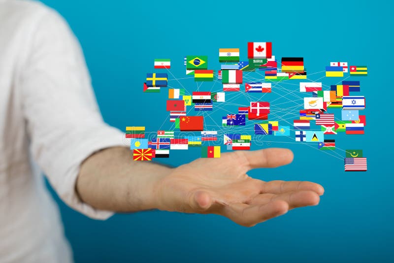 3d Rendering of International Flags, a Global Partner in Hand with a ...