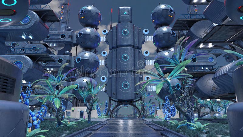 3D-illustration of an Alien City Somewhere in the Universe Stock ...