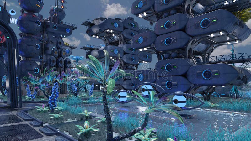 3D-illustration of an Alien City Somewhere in the Universe Stock ...