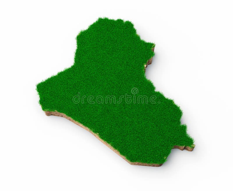 3D Rendering of Iraq Map Soil Land Geology Cross Section with Green ...
