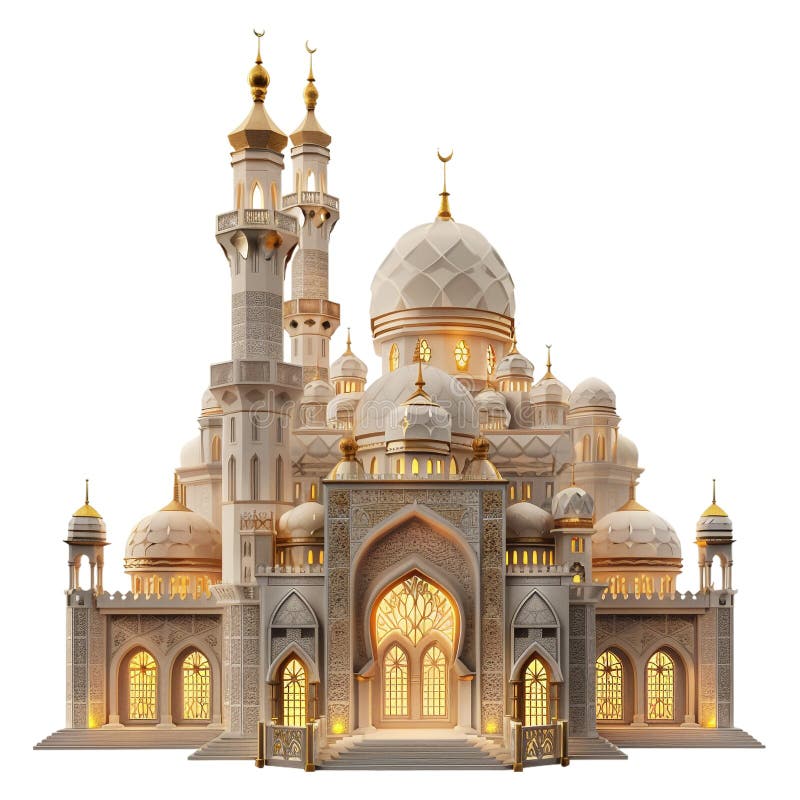 3D Rendering of a Islamic Beautiful Mosque on Transparent Background ...
