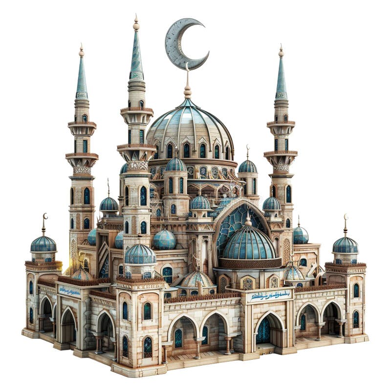 3D Rendering of a Islamic Beautiful Mosque on Transparent Background ...