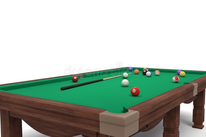 3d Rendering Of An Isolated Billiard Table In Side View With A Full Set ...