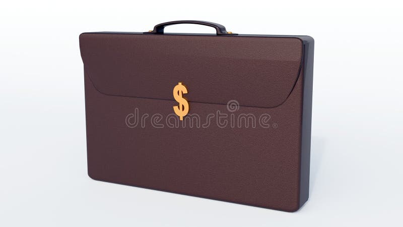 Isolated, Closed and Rectangular Briefcase with Gold-colored Dollar ...