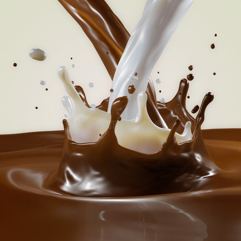 3D Rendering of Isolated Liquid Chocolate Splash with Pouring Liquid ...
