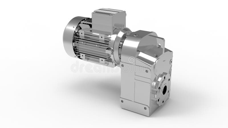 3D Rendering - Isolated Metallic Electric Motor with Gear Reducer ...