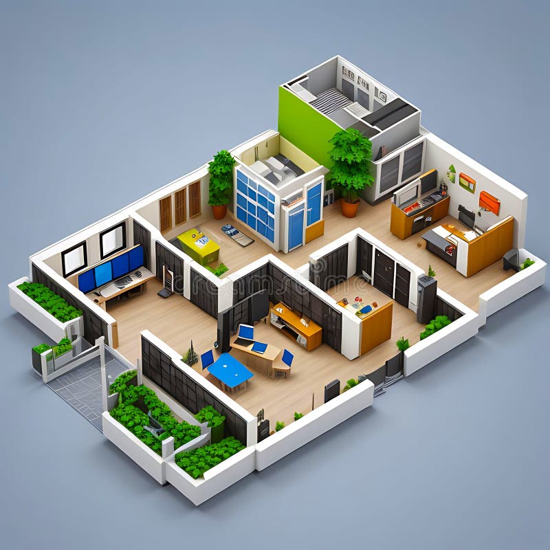 3d Rendering of Isometric Illustration of Office. Generative AI Stock ...