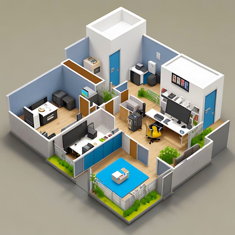 3d Rendering of Isometric Illustration of Office. Generative AI Stock ...