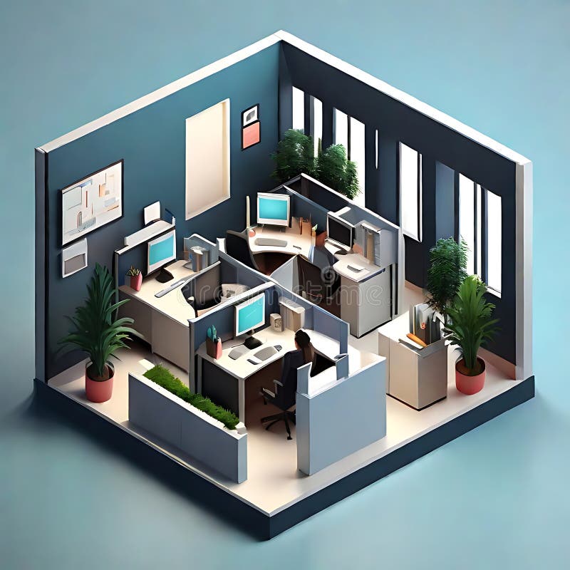 3d Rendering of Isometric Illustration of Office. Generative AI Stock ...