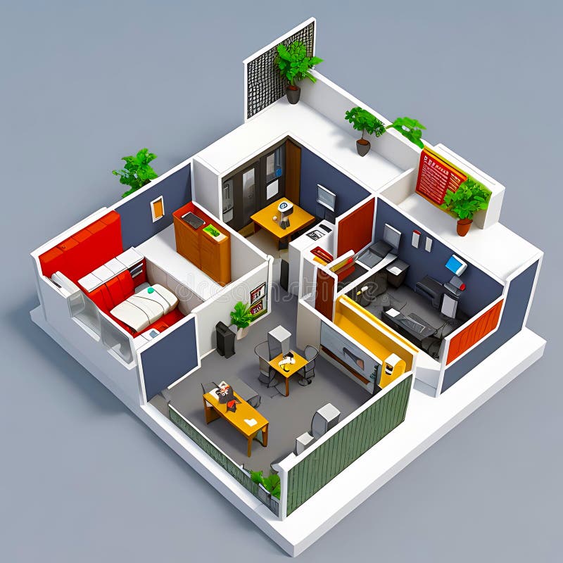 3d Rendering of Isometric Illustration of Office. Generative AI Stock ...