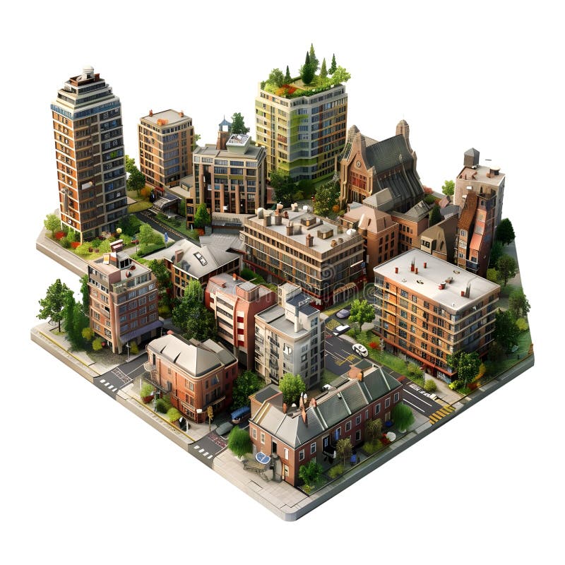 3D Rendering of a Isometric Modern City on Transparent Background - Ai ...