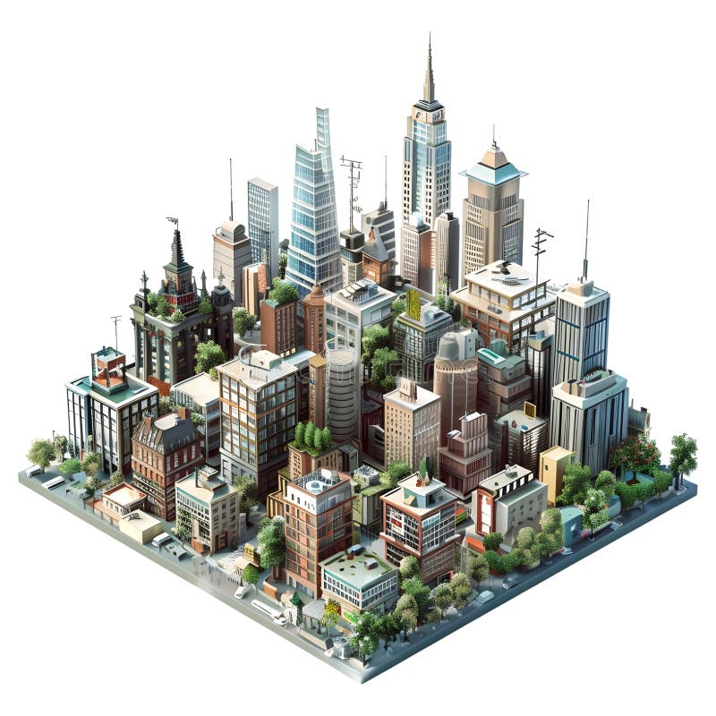 3D Rendering of a Isometric Modern City on Transparent Background - Ai ...