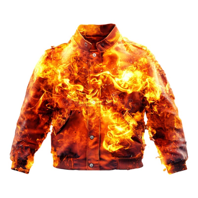 3D Rendering of a Jacket Engulfed in Flames Against Transparent ...
