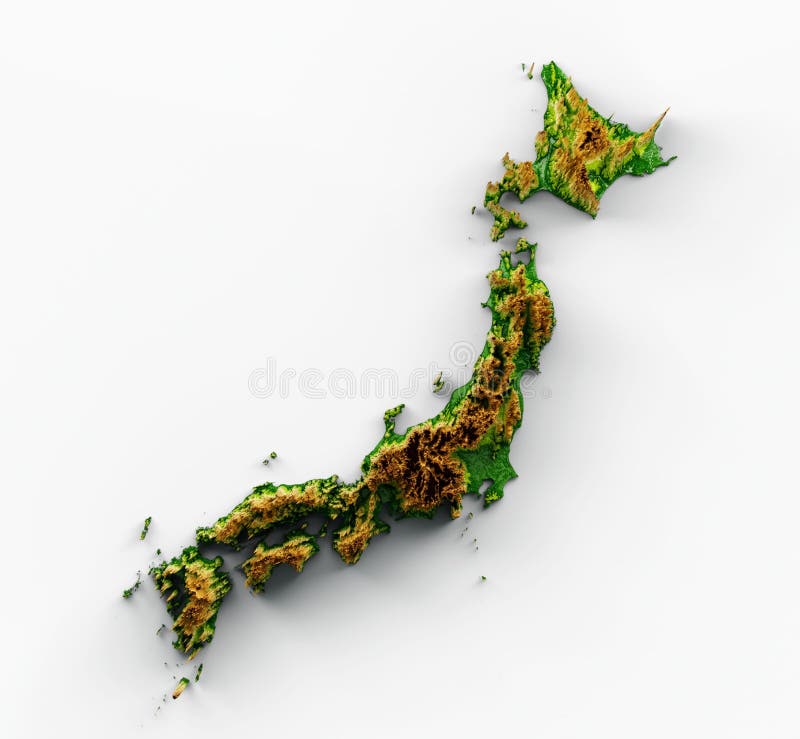 3d Rendering of a Japan Map with Shaded Relief Isolated on White ...