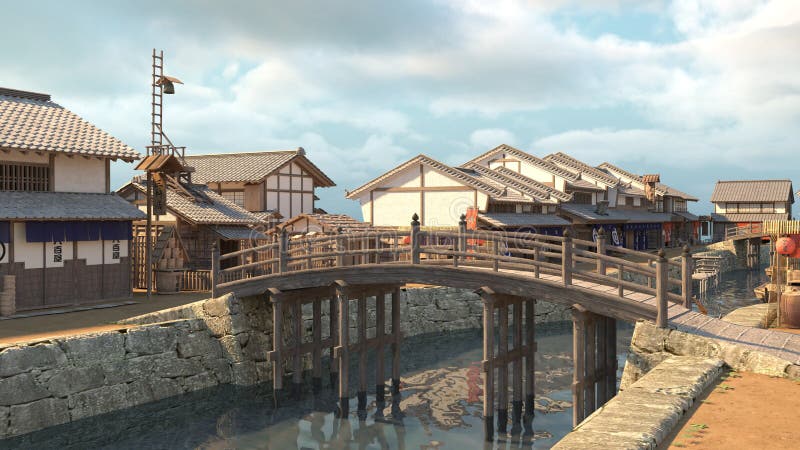 3D Rendering of the Japanese Castle Town Stock Illustration ...