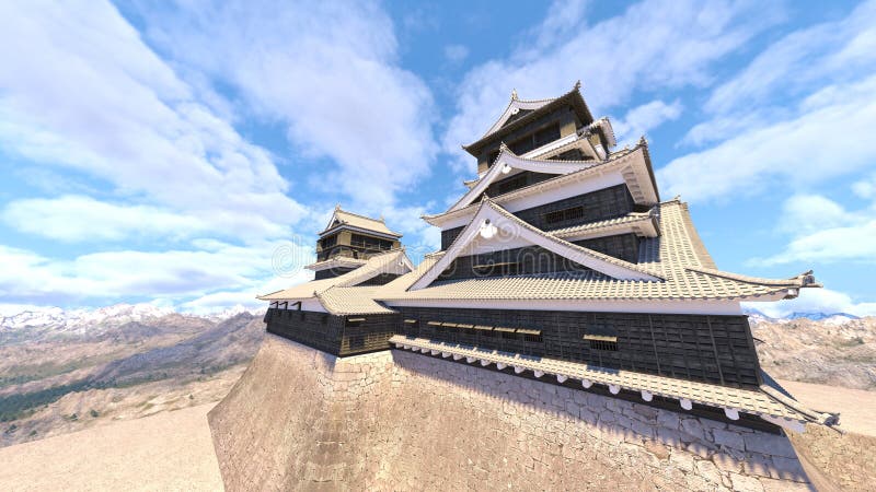 3D Rendering of the Japanese Castles and Mountains Stock Illustration ...
