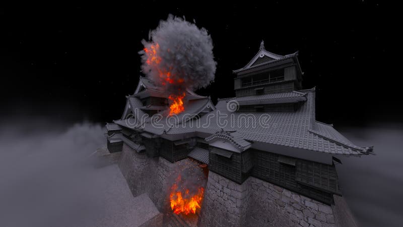 3D Rendering of the Japanese Castles Under Attack Stock Illustration ...