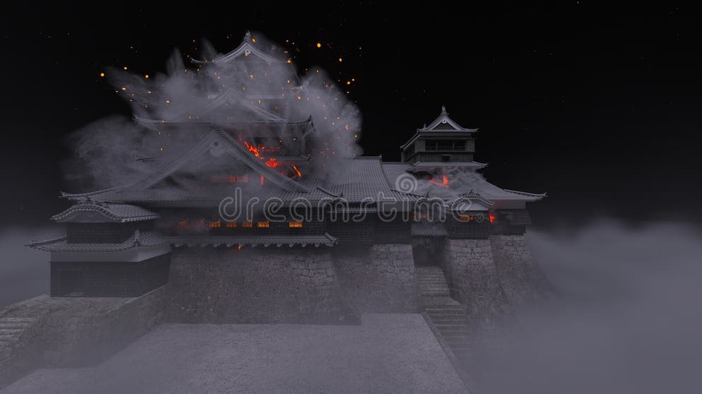 3D Rendering of the Japanese Castles Under Attack Stock Illustration ...