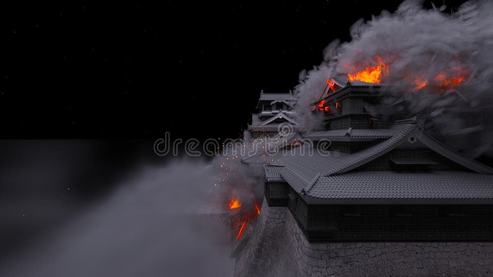 3D Rendering of the Japanese Castles Under Attack Stock Illustration ...