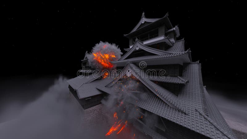 3D Rendering of the Japanese Castles Under Attack Stock Illustration ...