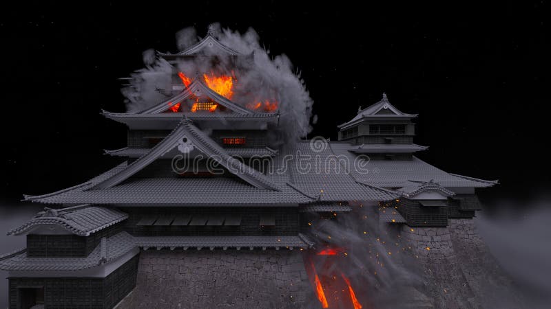3D Rendering of the Japanese Castles Under Attack Stock Illustration ...